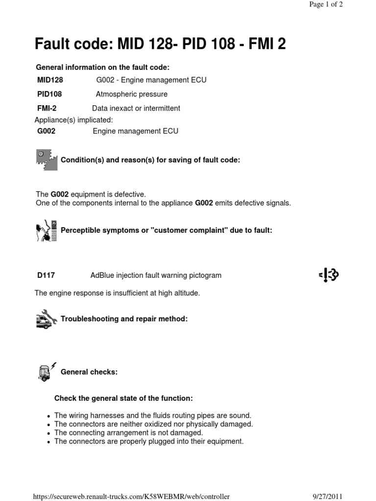 Error MID 128 - PID 108 - FMI 2 | PDF