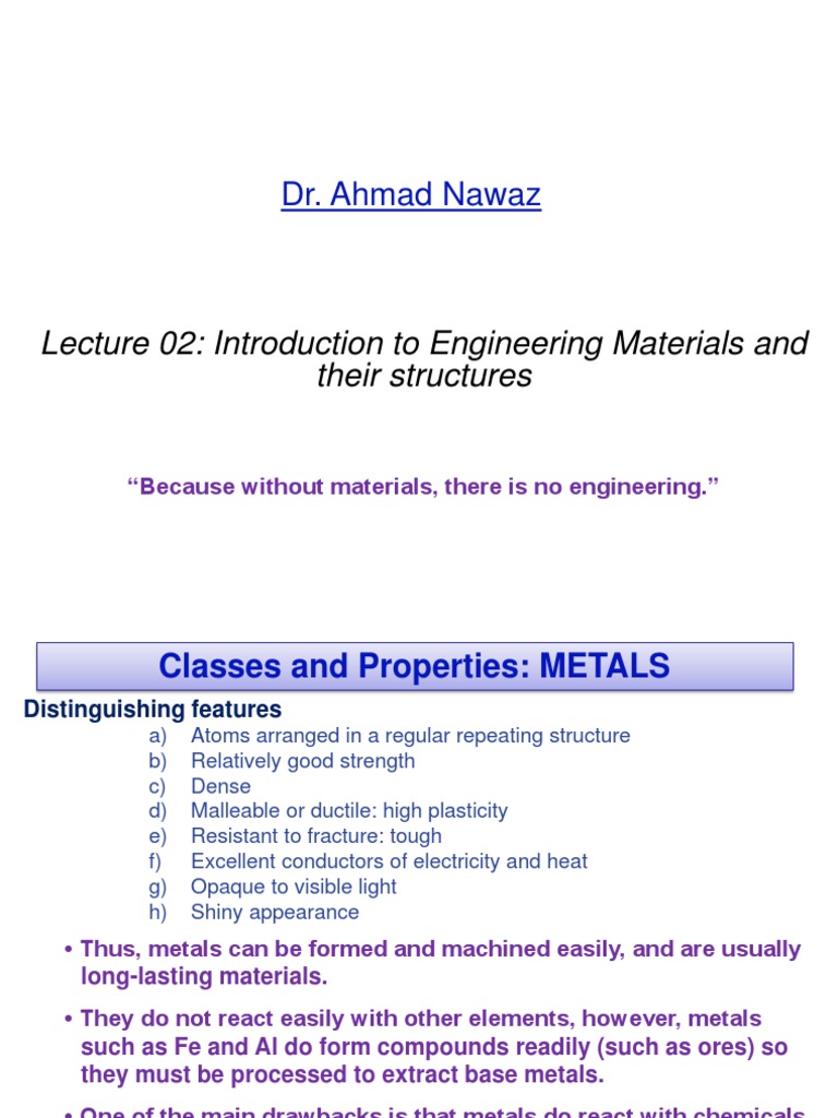Dr. Ahmad Nawaz: Lecture 02: Introduction To Engineering Materials and ...