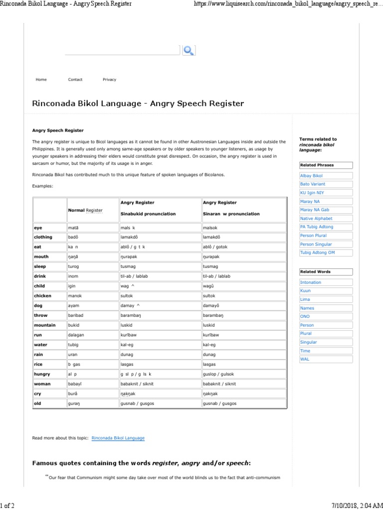 Rinconada Bikol Language - Angry Speech Register | PDF | Languages Of ...