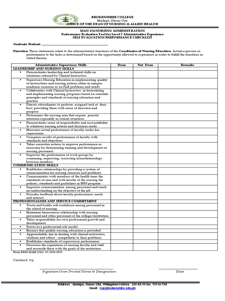 Practicum Level 2 Coordinator of Nursing Education Self Evaluation ...