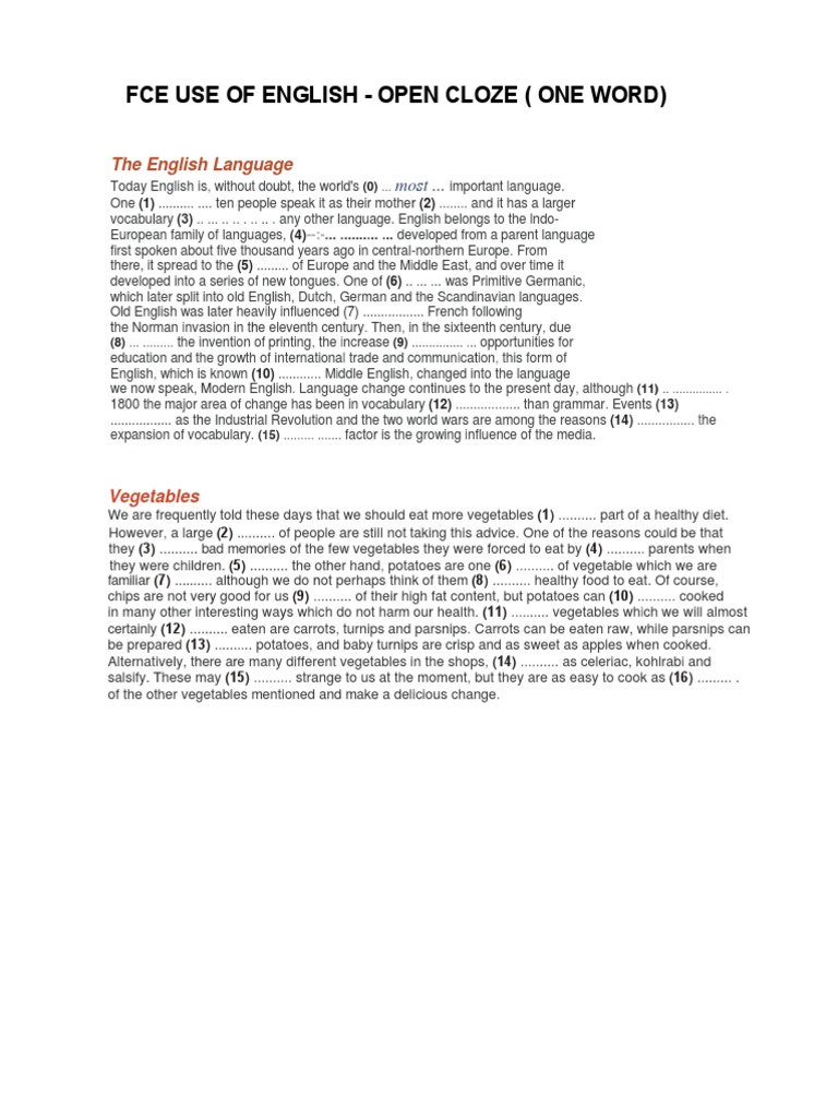 FCE Open Cloze Practice Exercises | PDF | English Language | Potato Chip