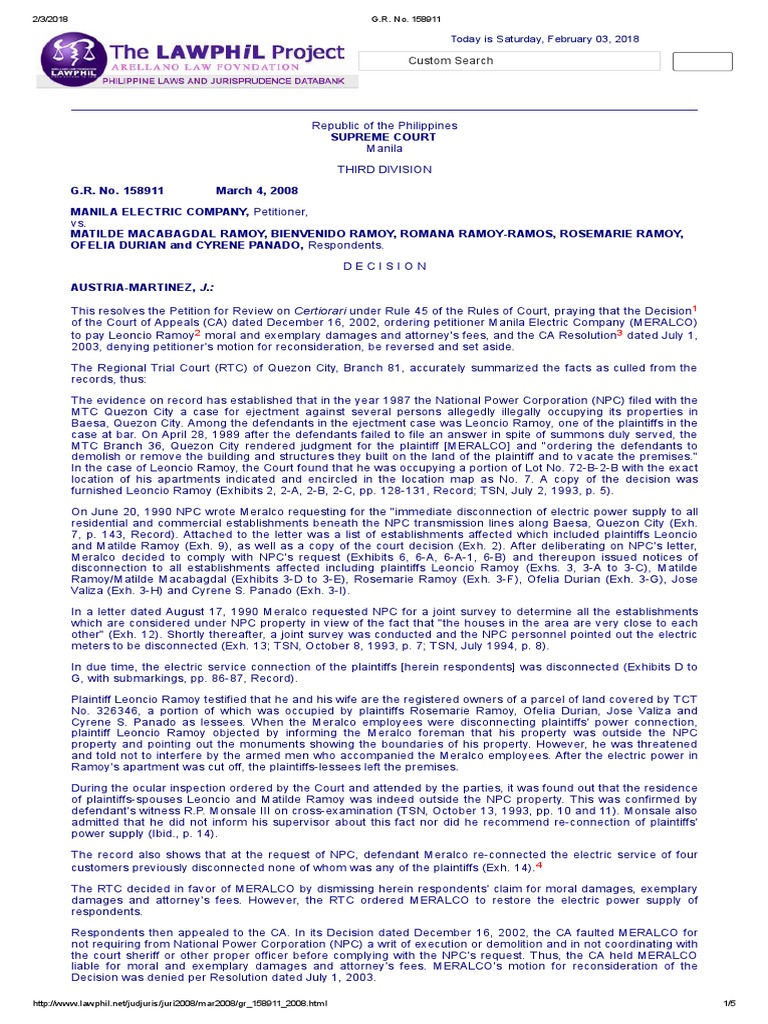 Meralco Vs Ramoy | PDF | Damages | Attorney's Fee