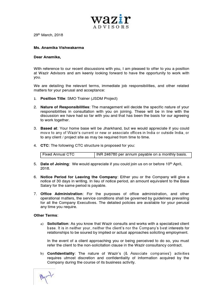 1541738152anamika's Offer Letter | PDF | Confidentiality | Employment