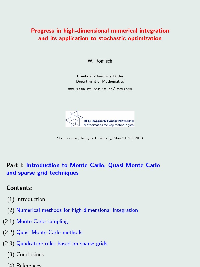 High-dimensional numerical integration techniques for stochastic ...