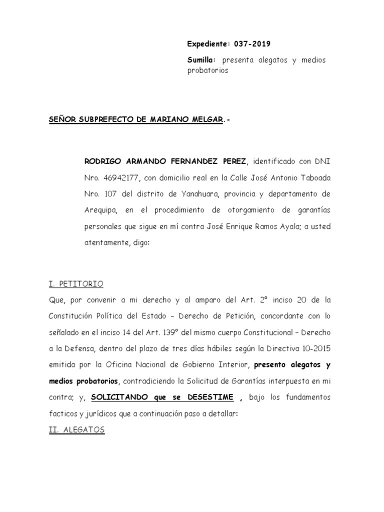 Presenta Alegatos y Pruebas | PDF | Gobierno | Justicia