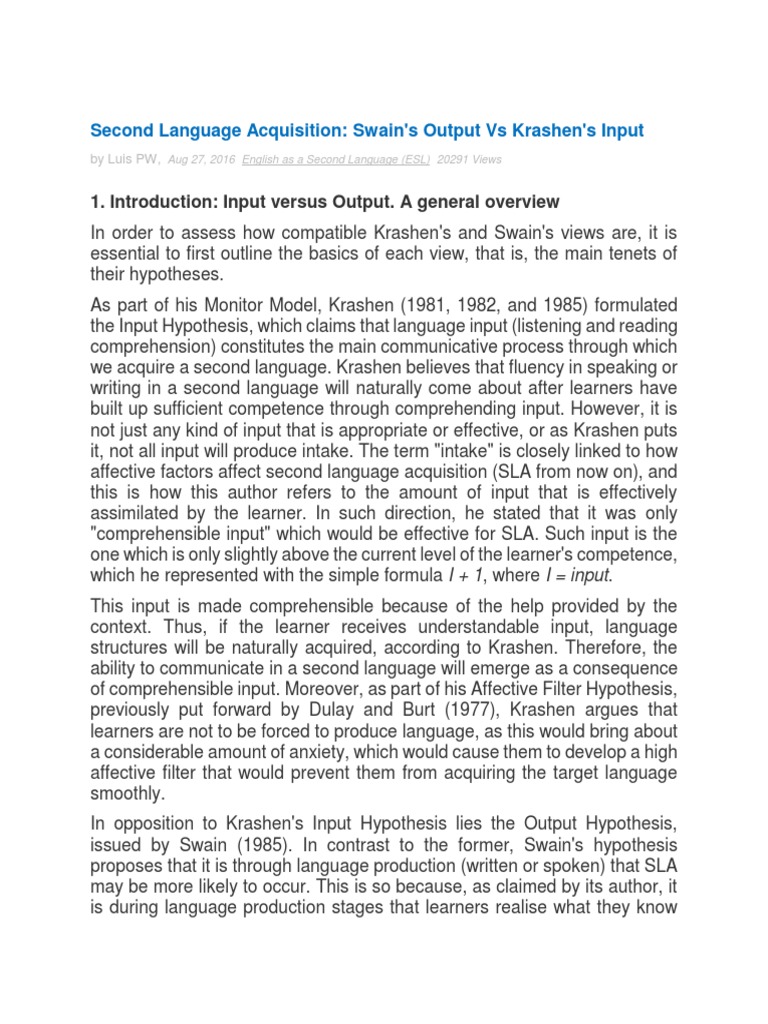 Swain vs. Krashen Second Language Acquisition | PDF | Second Language ...