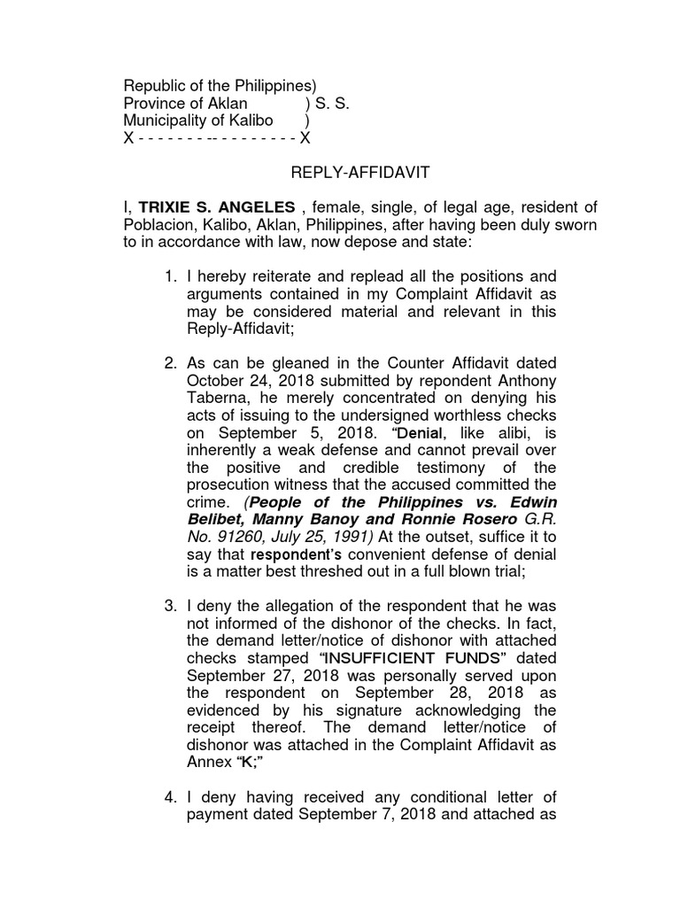 Reply Affidavit Draft (1) | Affidavit | Social Institutions