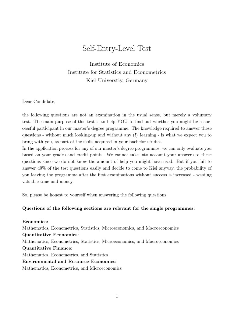 Self Entry Level Test | PDF | Ordinary Least Squares | Coefficient Of ...