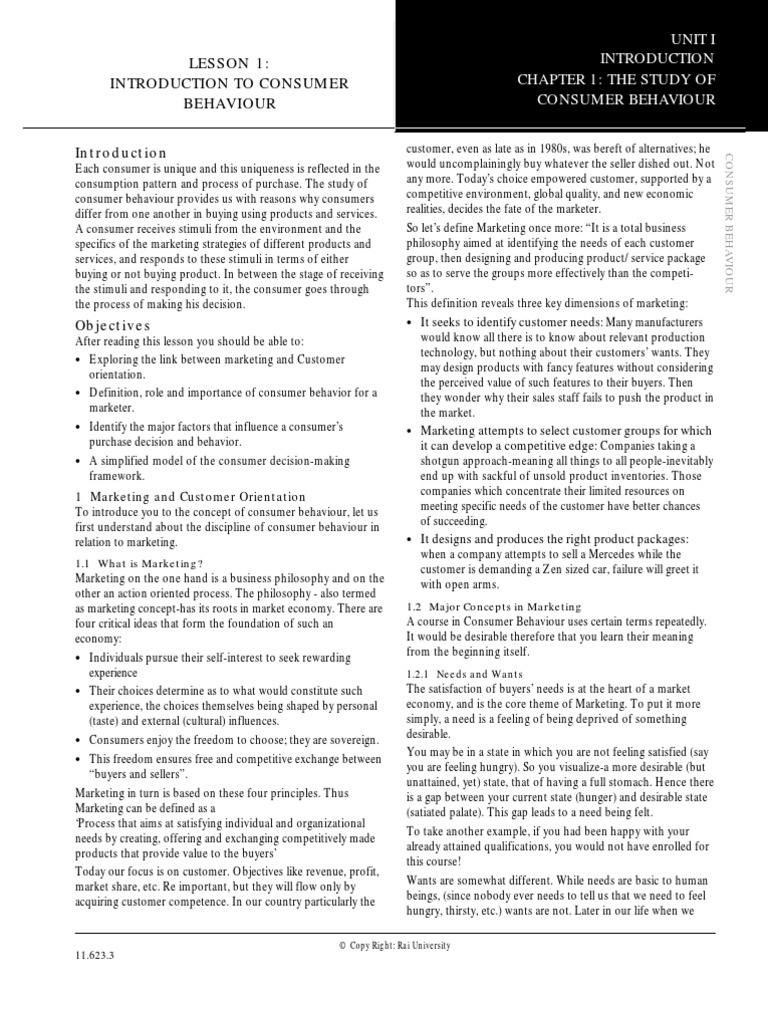 1 Introduction To Consumer | PDF | Consumer Behaviour | Marketing