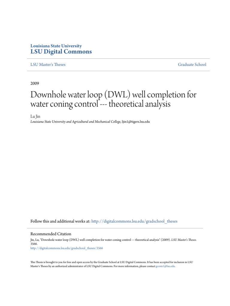 Downhole Water Loop (DWL) Well Completion For Water Coning Contro PDF ...