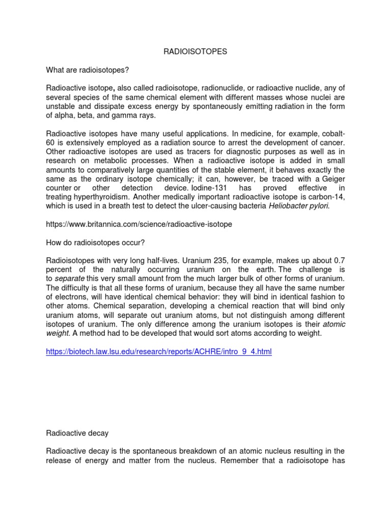 Radioisotopes in Medicine | PDF | Radionuclide | Isotope