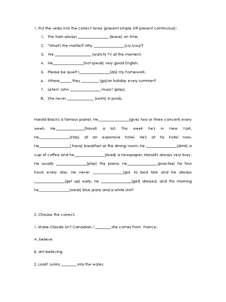 Present Simple and Continuous Test | PDF | Grammar | Linguistics