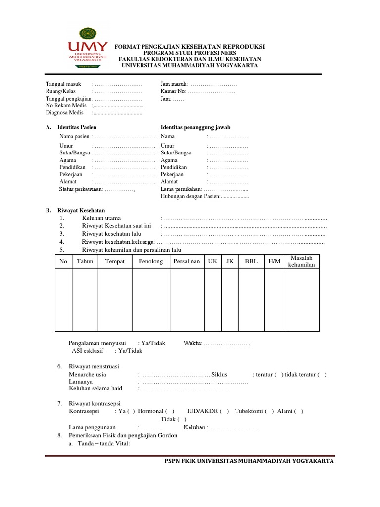 Format Pengkajian Kesehatan Reproduksi 221018 | PDF