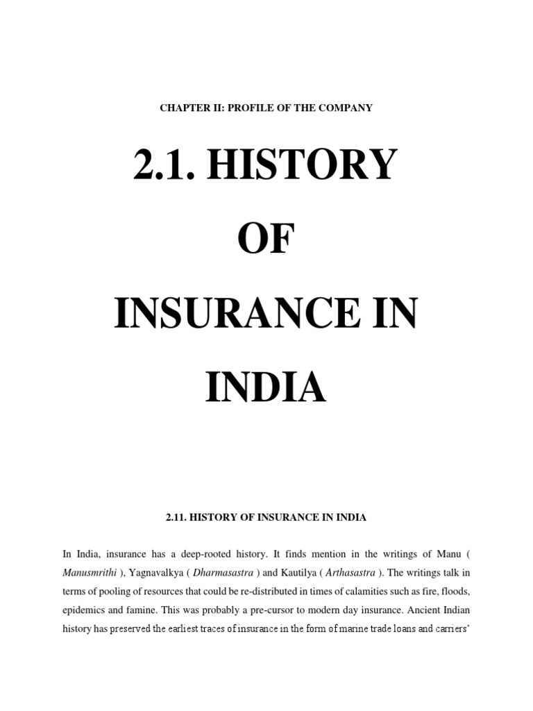 2.1. HISTORY OF Insurance in India: Chapter Ii: Profile of The Company ...