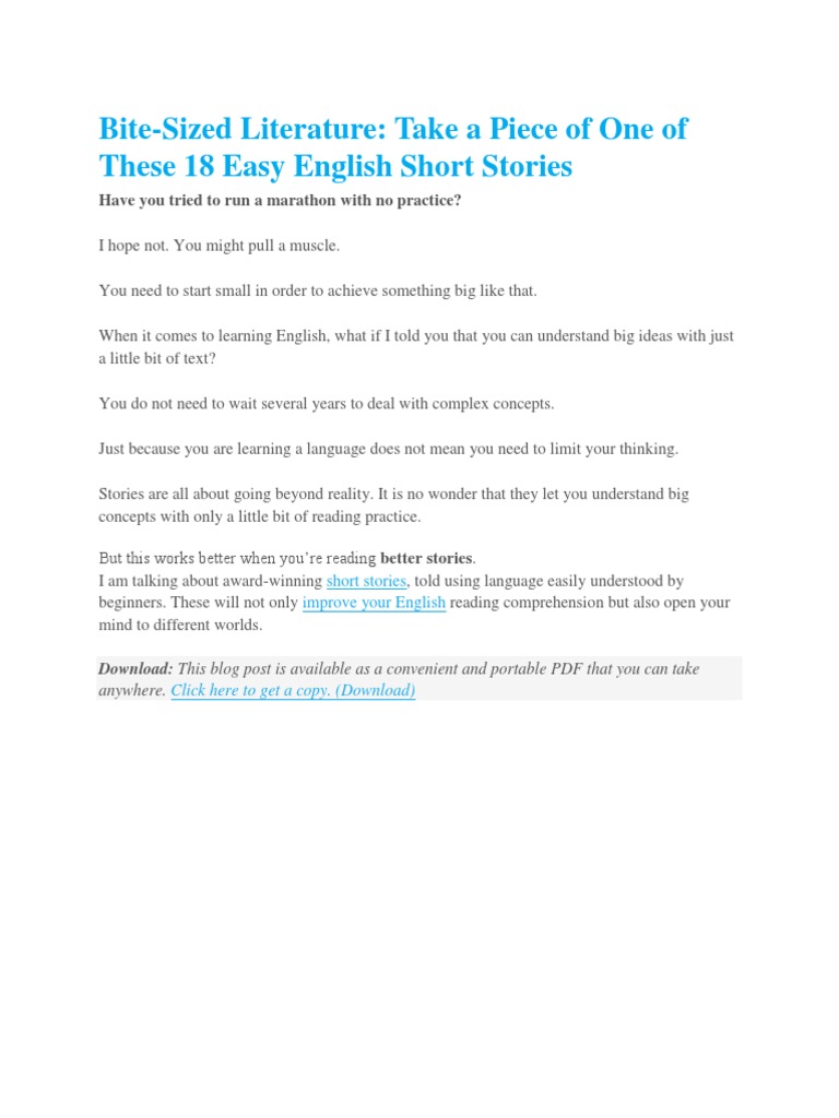 Bite-Sized Literature: Take A Piece of One of These 18 Easy English ...