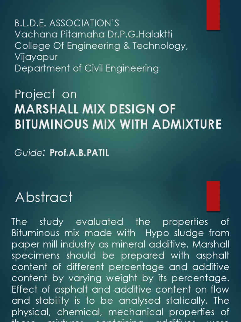 Marshall Mix Design of Bituminous Mix With Admixture PPT | PDF ...