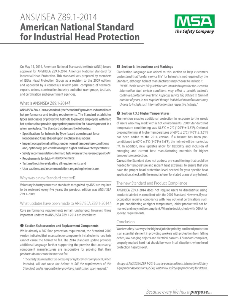 ANSI SEA Z89.1-2014 - American National Standard For Industrial Head ...