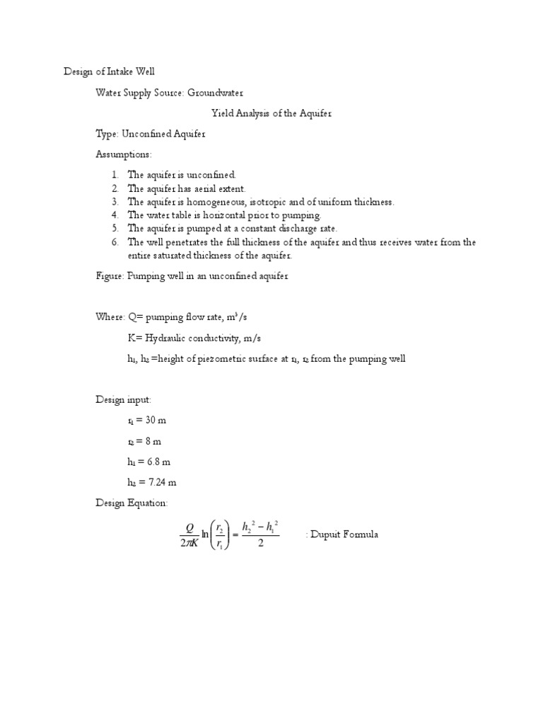 Intake Well Design Calculations | PDF | Aquifer | Hydraulic Engineering