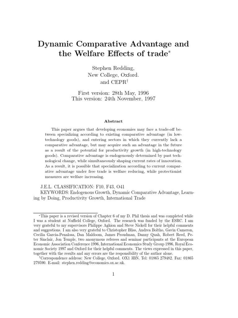 Dynamic Comparative Advantage and The Welfare Effects of Trade | PDF ...