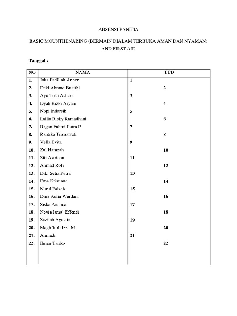 Absensi Panitia | PDF