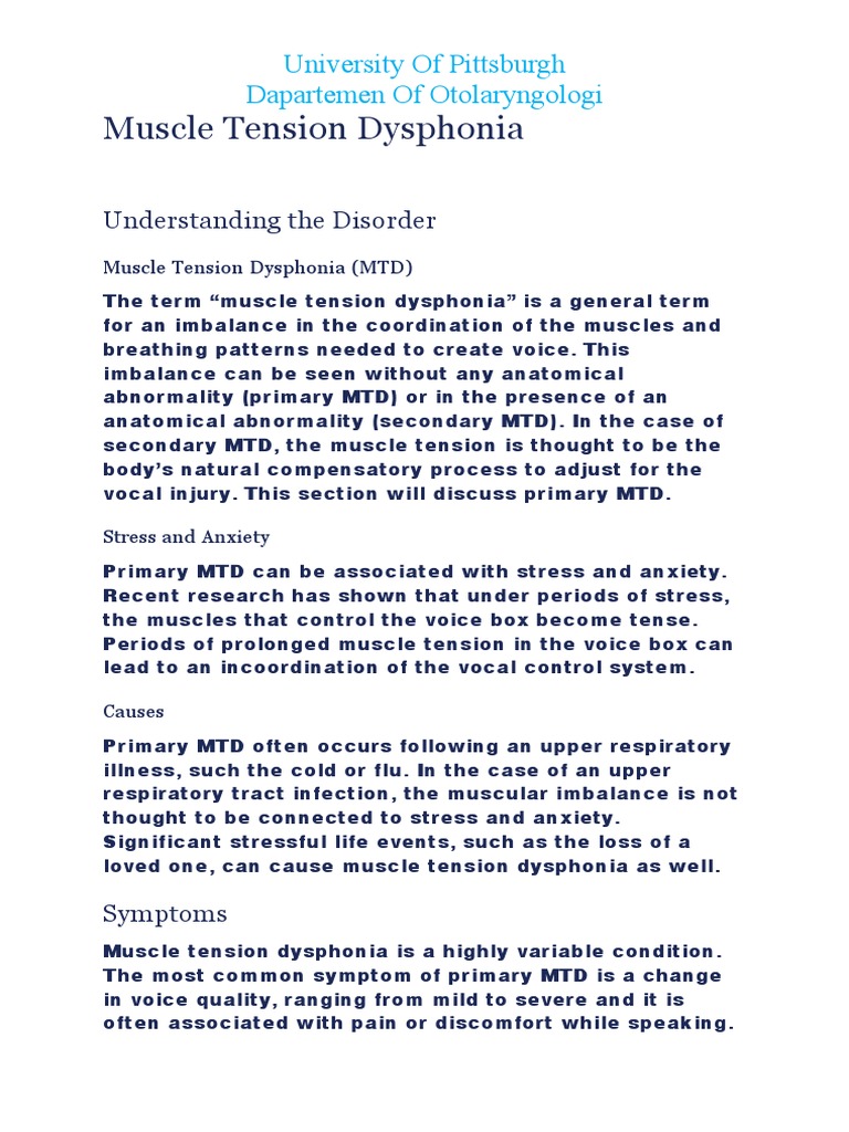 Muscle Tension Dysphonia Exercises Guide | PDF | Clinical Medicine ...
