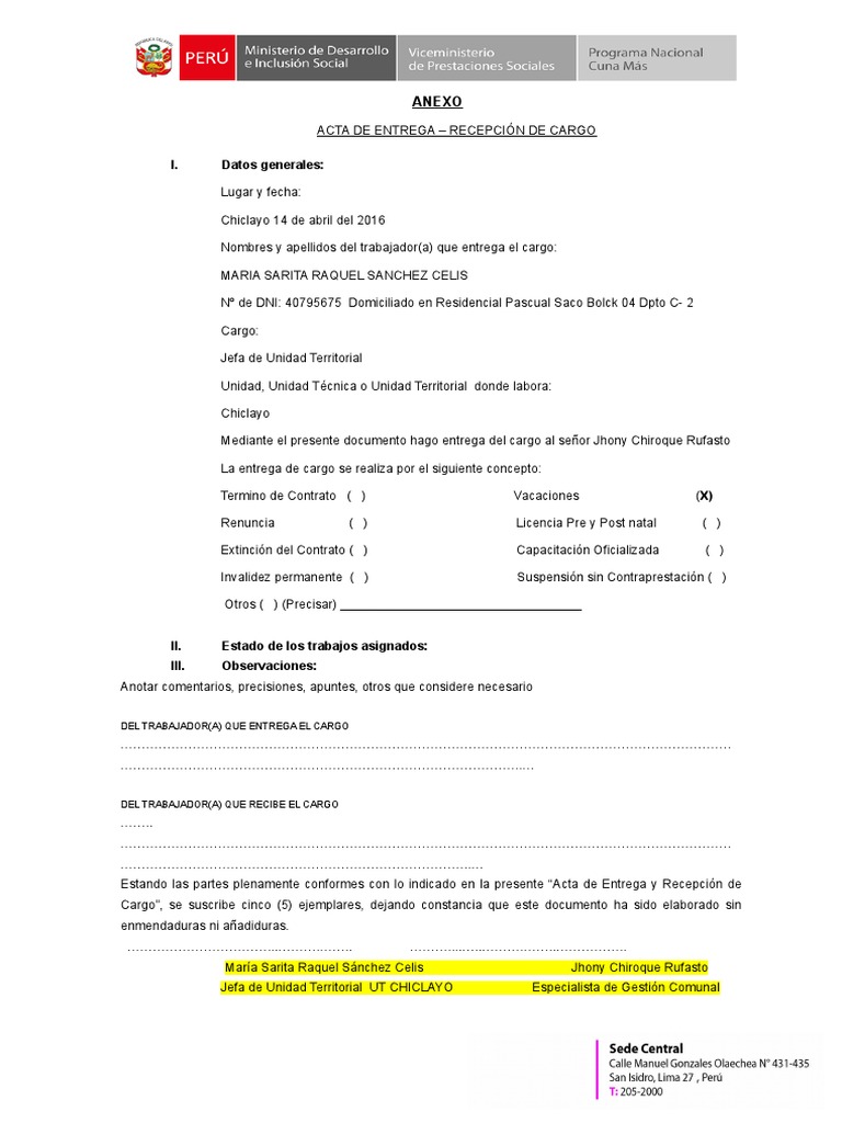 Acta de Entrega de Cargo - Formato 2 | PDF | Business