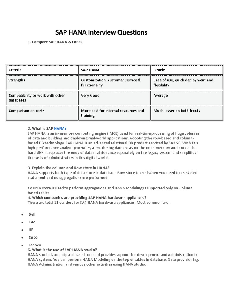Hana Q&a 2 | PDF | Replication (Computing) | Sap Se