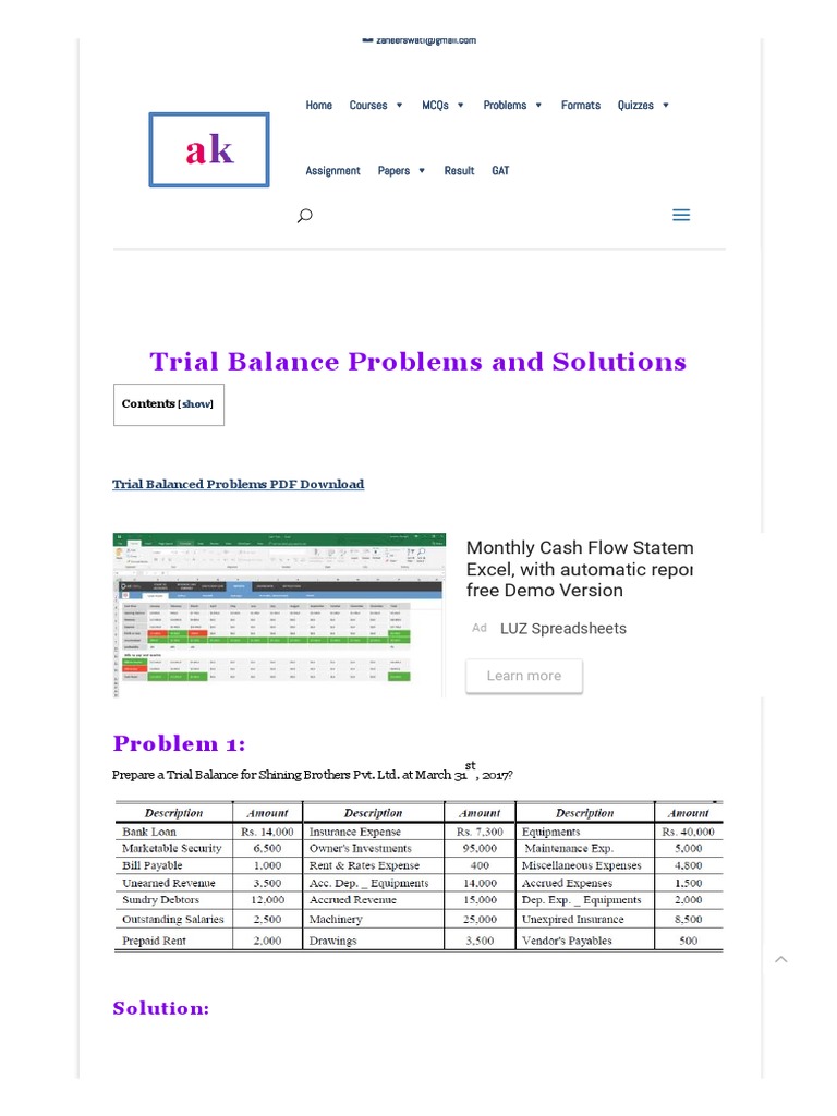 Trial Balance Problems and Solutions - Accountancy Knowledge | PDF ...