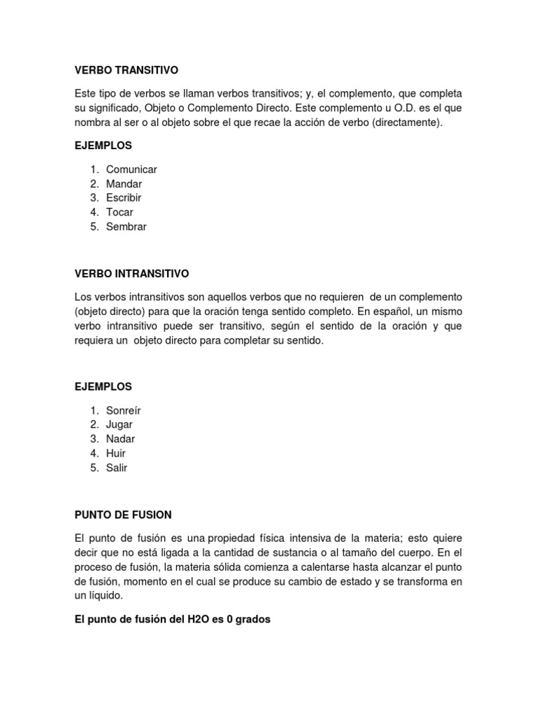 Definición y ejemplos de verbos transitivos | PDF | Artes del Lenguaje ...