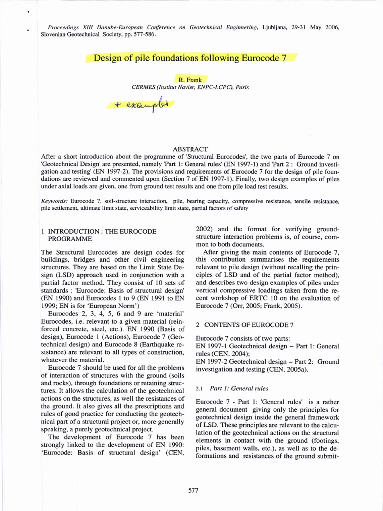 Pieux Design Pile Foundation Following Eurocode 7 - R. Franck + Examples PDF | PDF ...