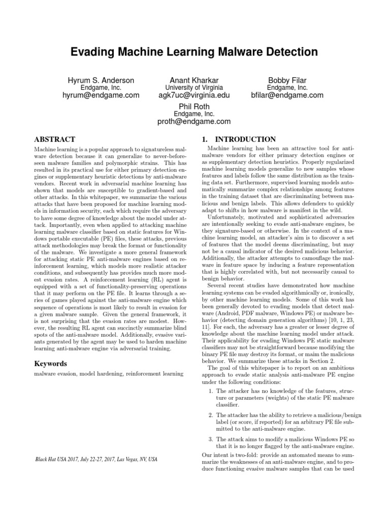 Us 17 Anderson Bot Vs Bot Evading Machine Learning Malware Detection WP ...