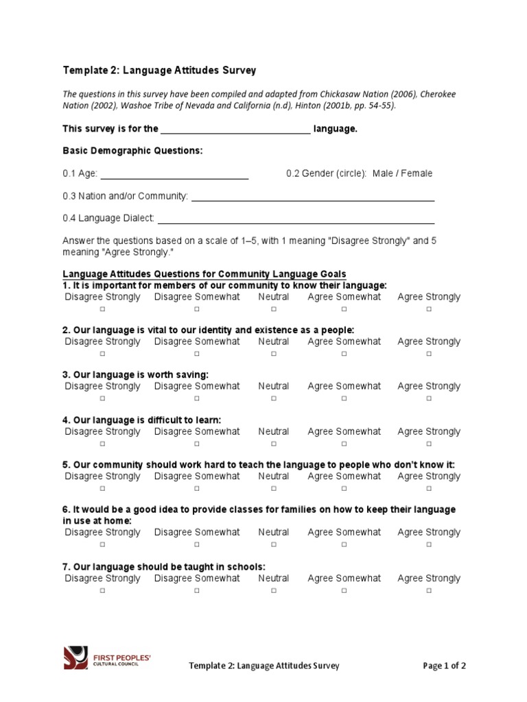 Template 2 Language Attitudes Survey | PDF | Human Communication ...
