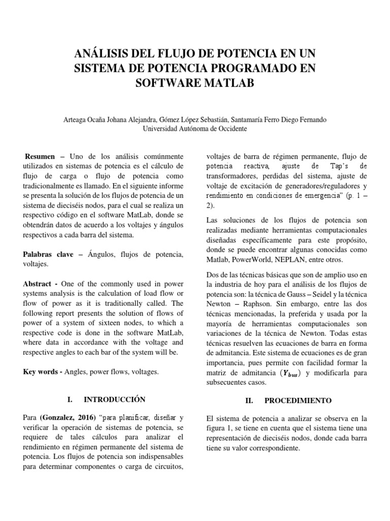 Análisis Del Flujo de Potencia en Un Sistema de Potencia Configurado en ...