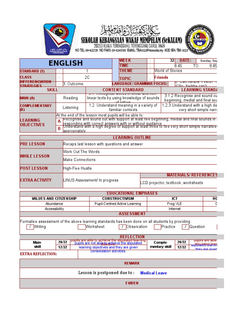 English: Standard (1) Class Language/ Grammar Focus: Differenciation ...