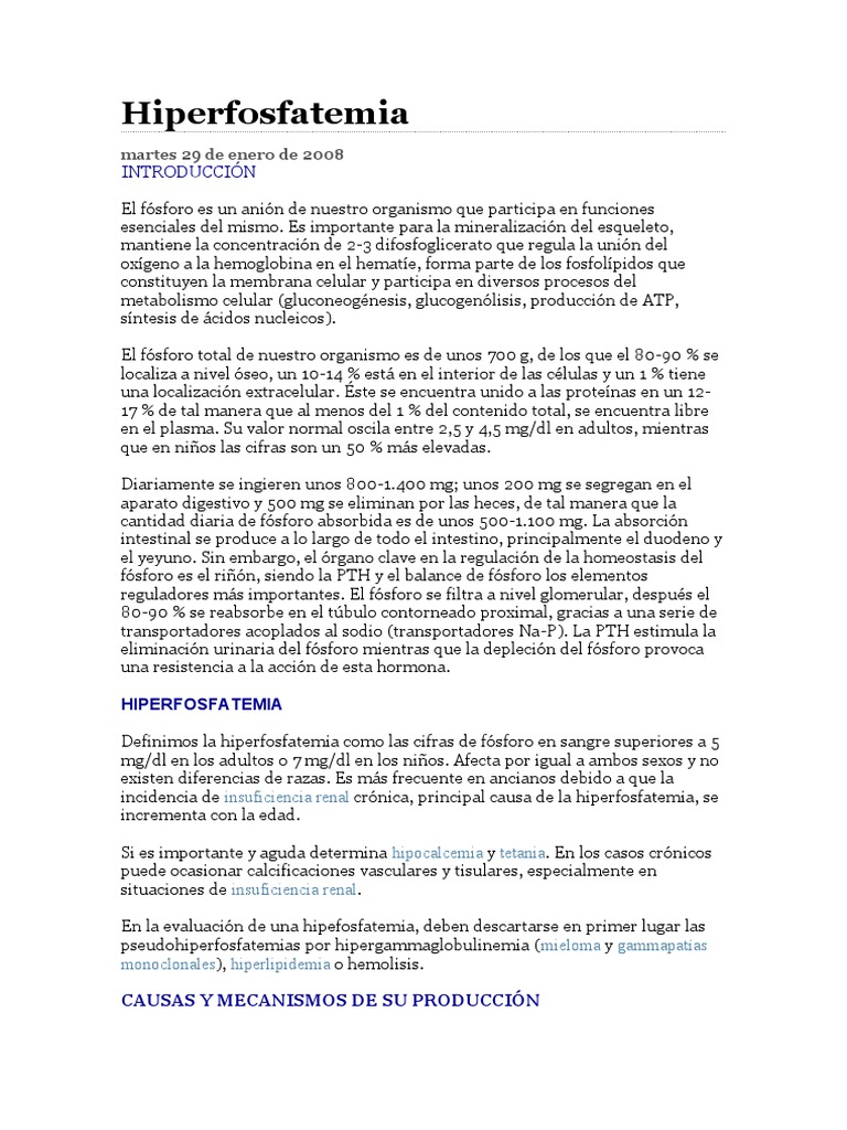 Hiperfosfatemia | PDF | Vitamina D | Enfermedad renal crónica