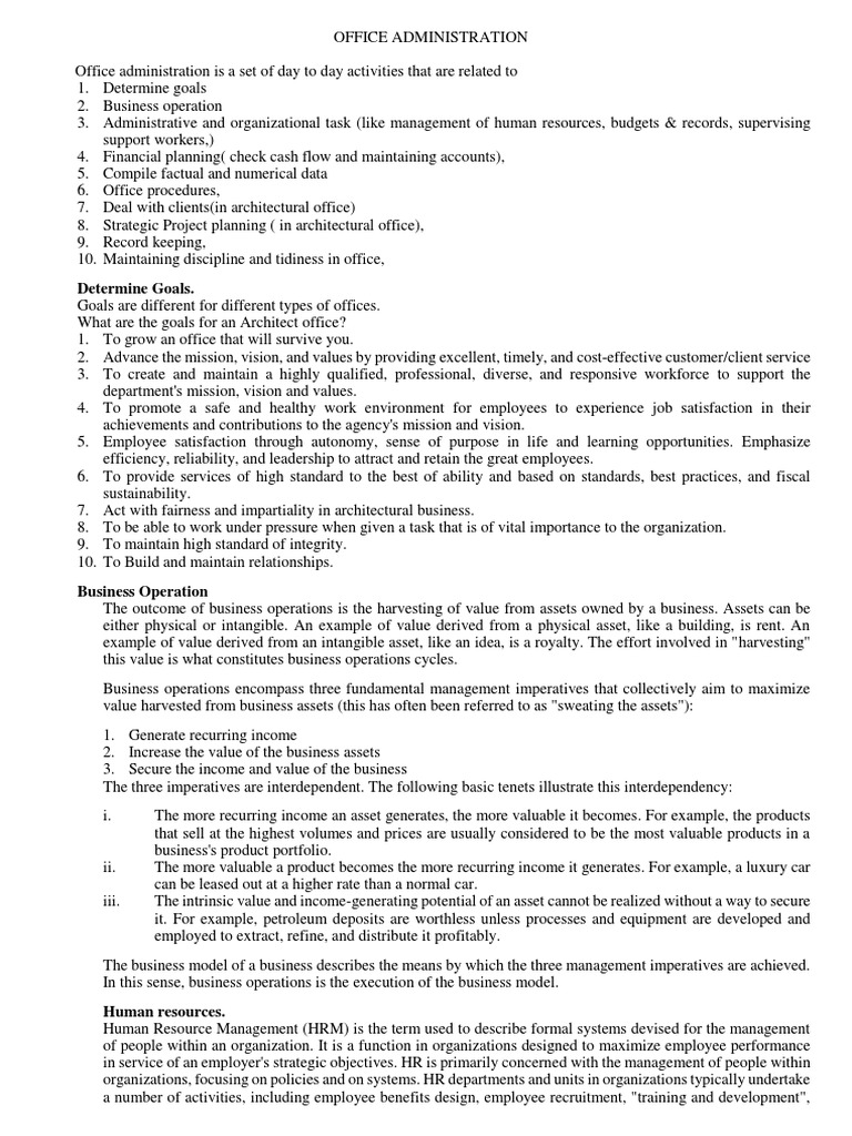 Office Administration | PDF | Strategic Management | Goal