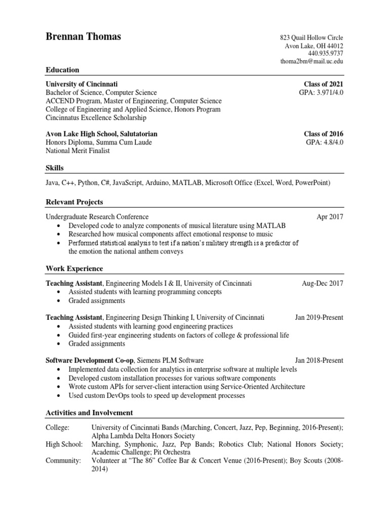 Resume - Brennan Thomas | PDF | Engineering | Software