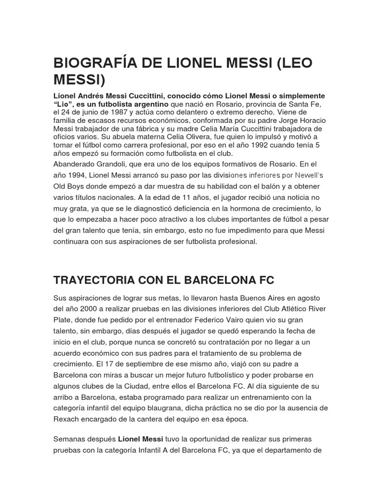 Biografía de Lionel Messi | PDF | Lionel Messi | FC Barcelona