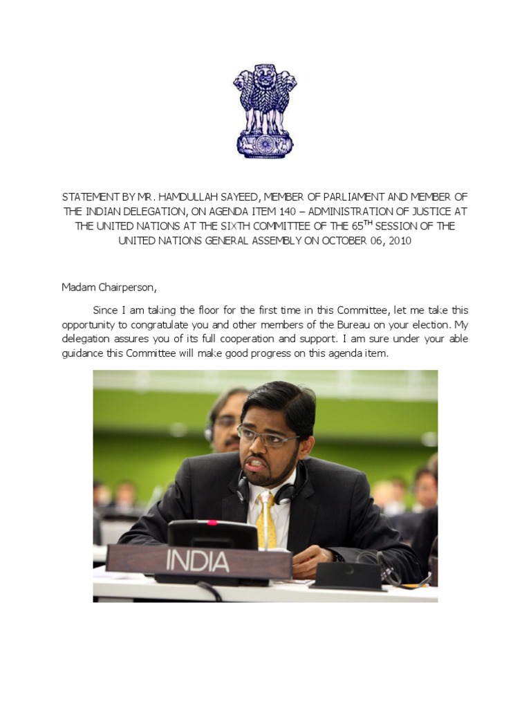 Adv - Hamdullah Sayeed, MP, Lakshadweep at United Nations | PDF | Judge ...