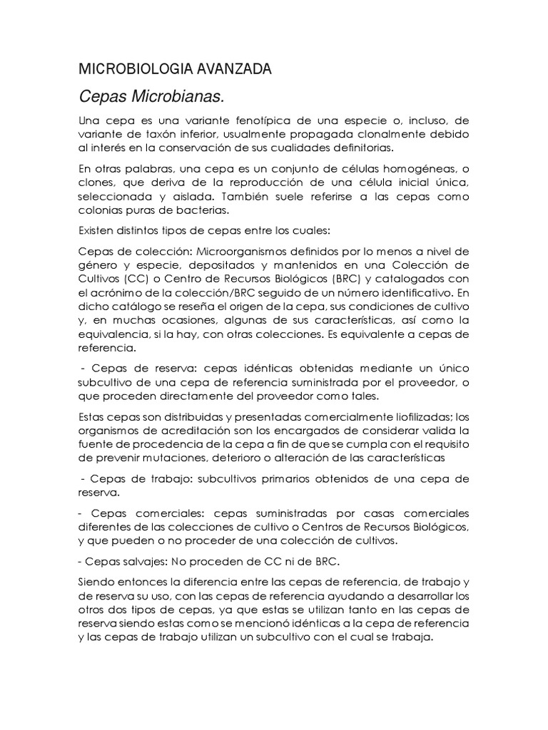 Tipos y características de cepas microbianas | PDF | Cepa (biología) | Gene