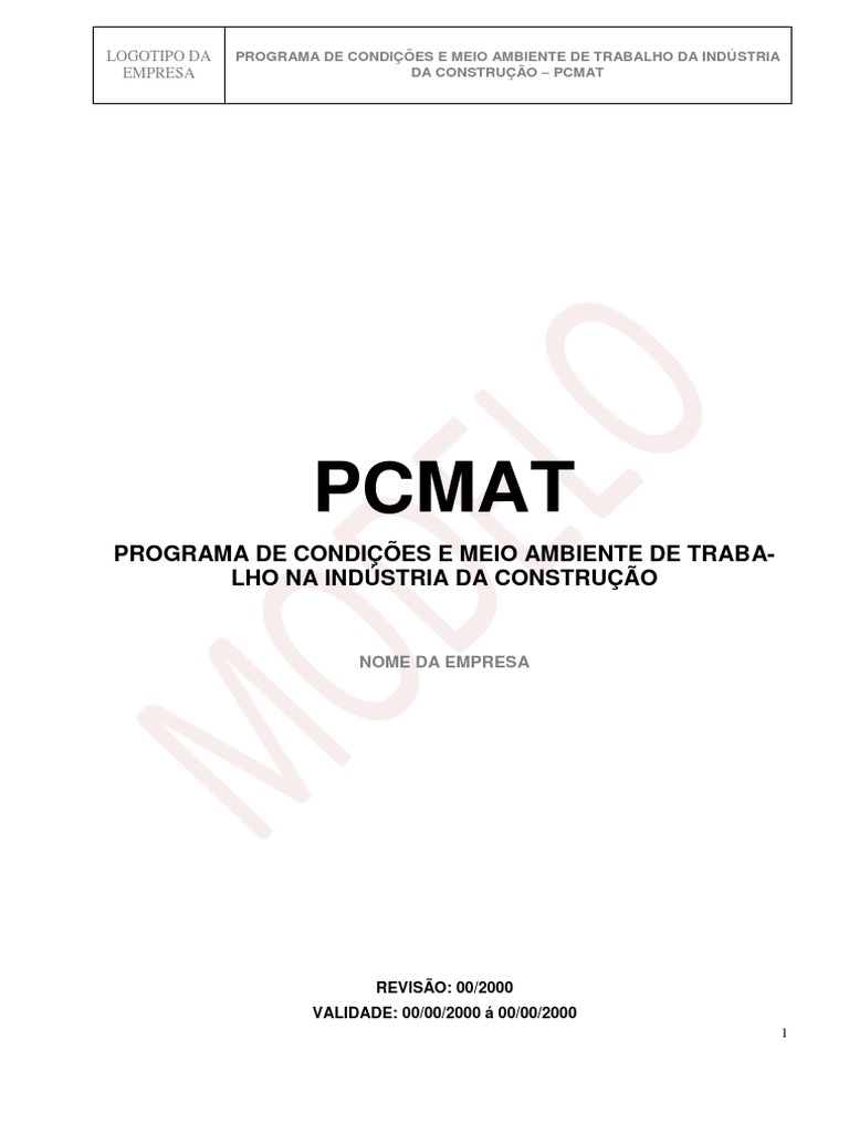 Programa de Condições e Meio Ambiente de Trabalho (PCMAT) para Empresa ...