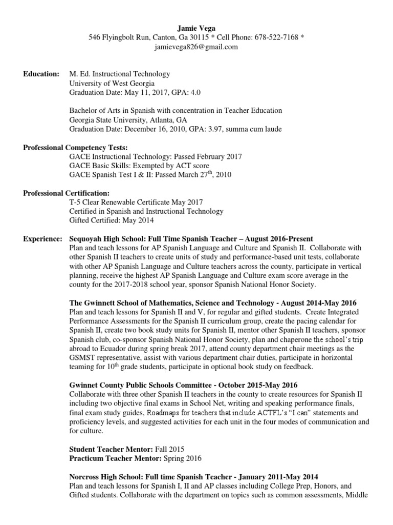 Jamie Vega Ulate Resume 2019 | PDF | Georgia (U.S. State) | Educational ...