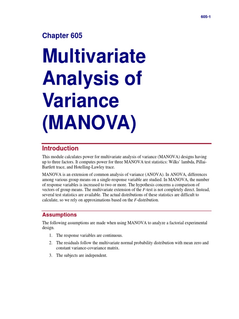 Multivariate Analysis of Variance (MANOVA) PDF | PDF | Covariance ...