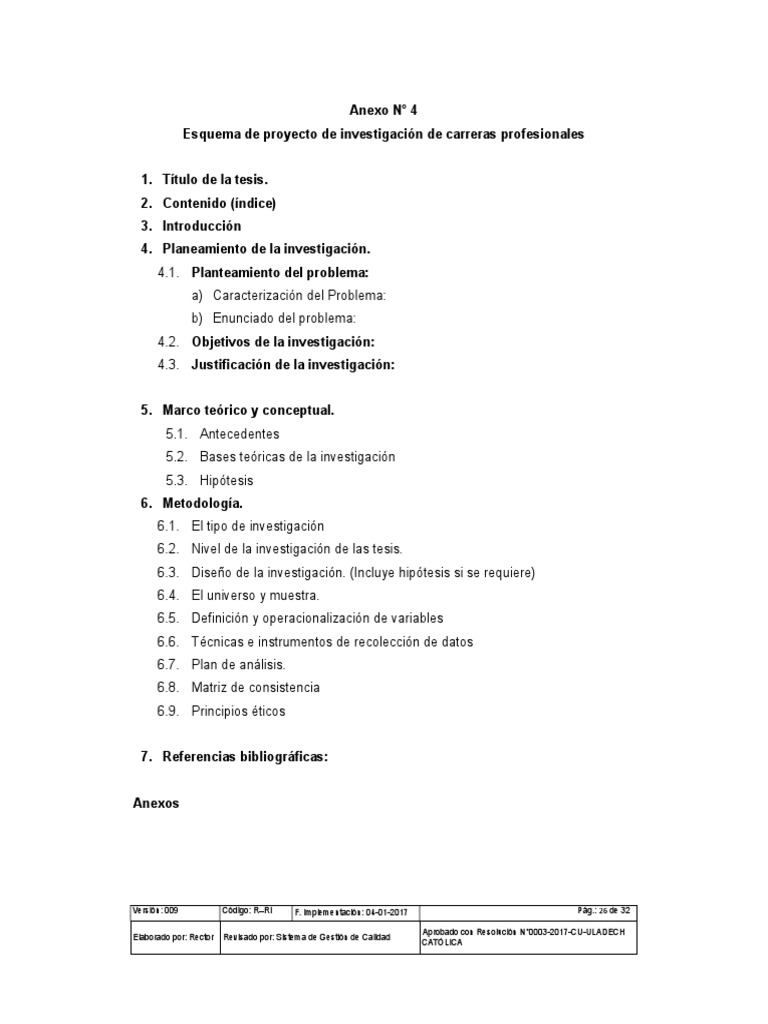 Esquema Del Proyecto de Investigacion PDF | PDF