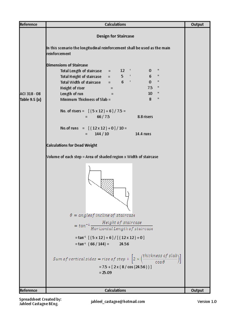 Design Staircase Reinforcement Calculations | PDF | Engineering | Concrete