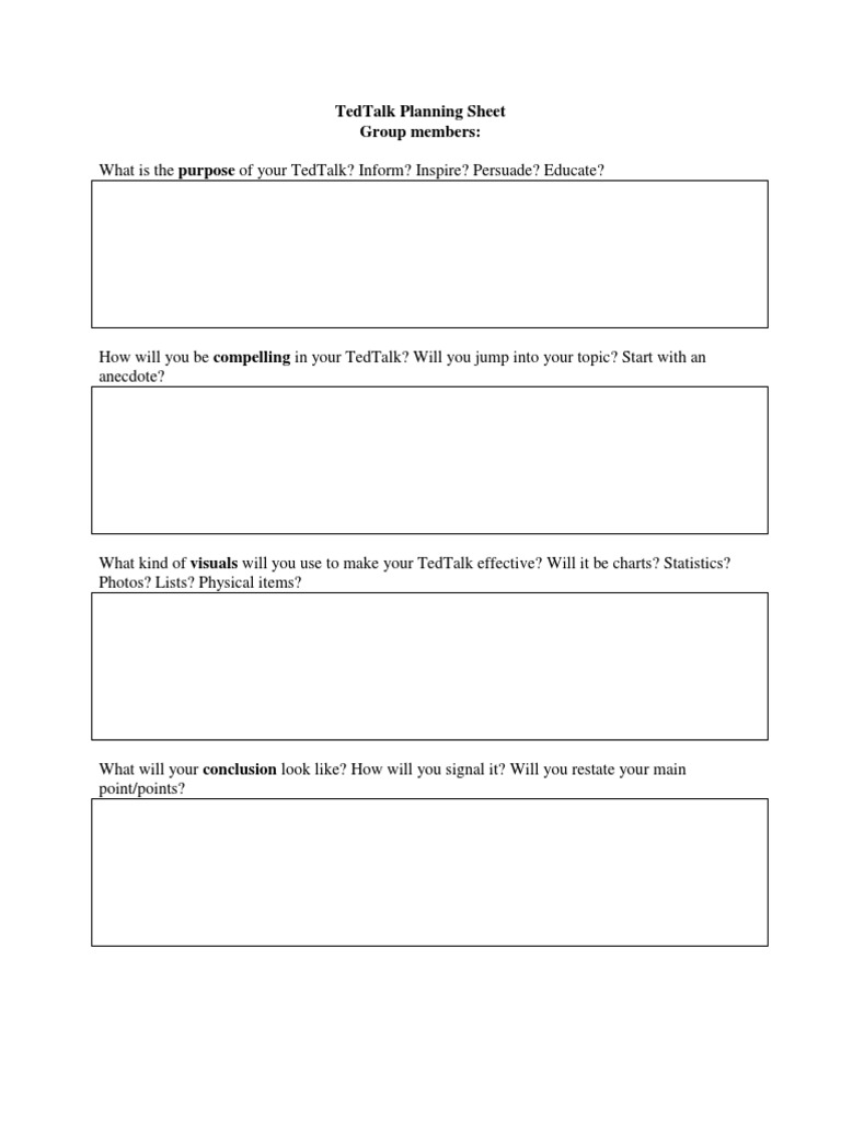 Tedtalk Planning Sheet | PDF