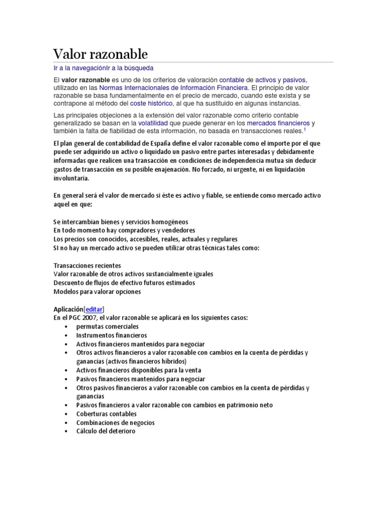 Valor Razonable y Valor Actual en Contabilidad | PDF | Valor presente ...