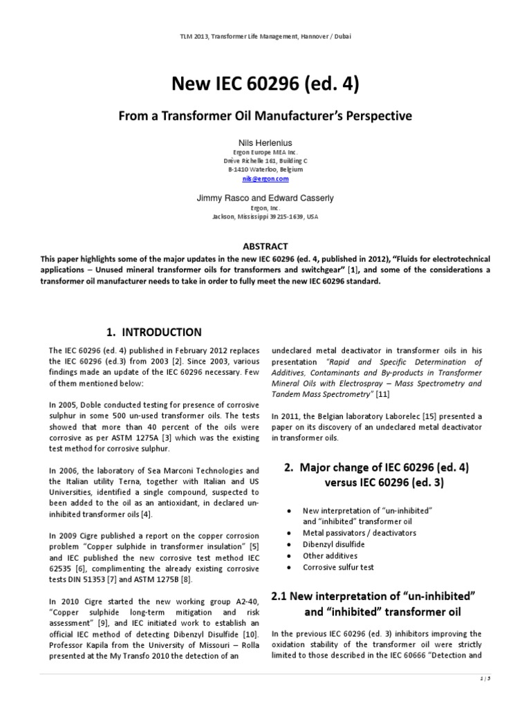 New Iec 60296 Ed 4 From A Transformer Oil Manufactures Perspective 2013 ...