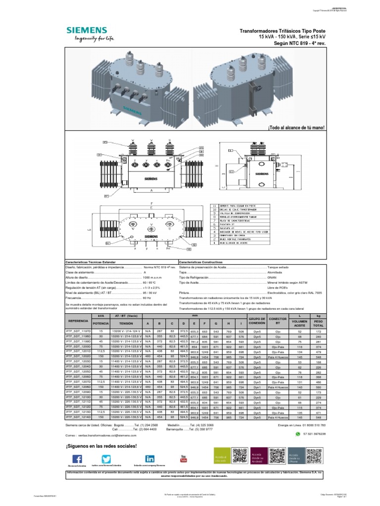 Trafos Trifasicos Siemens | Dispositivos magnéticos | Transformador ...