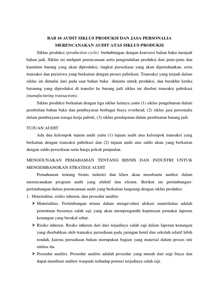 Bab 16 Audit Siklus Produksi Dan Jasa Personalia | PDF